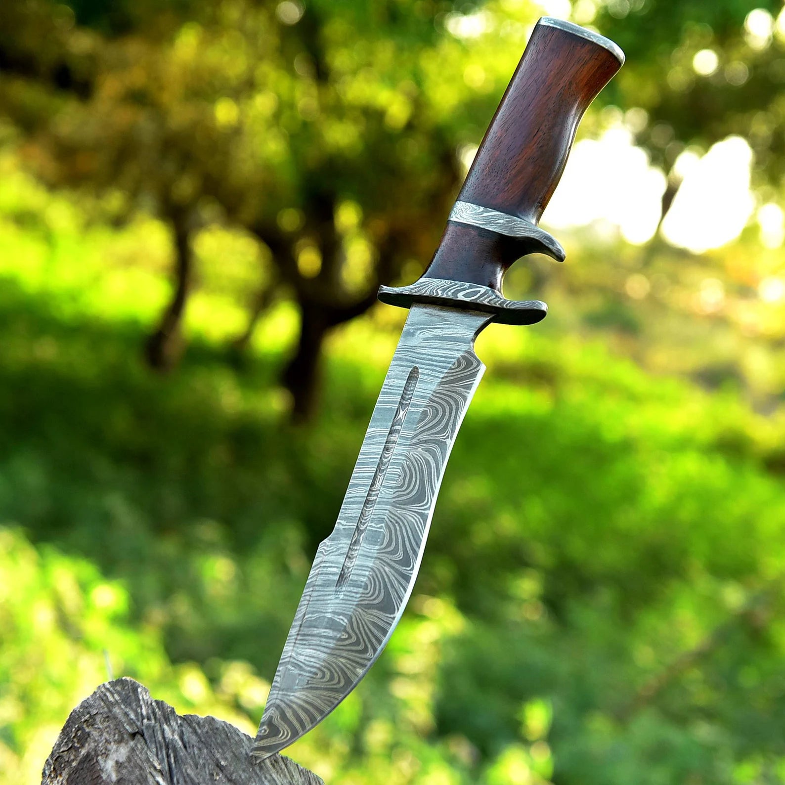 Bowie Knife Handmade Damascus Steel Hunting Bowie Knife Sub Hilt Fixed ...